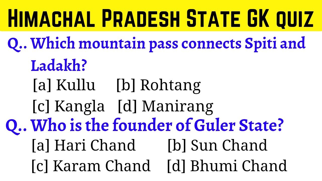 20 GK Question and Answer about Himachal Pradesh | Himachal Pradesh ...