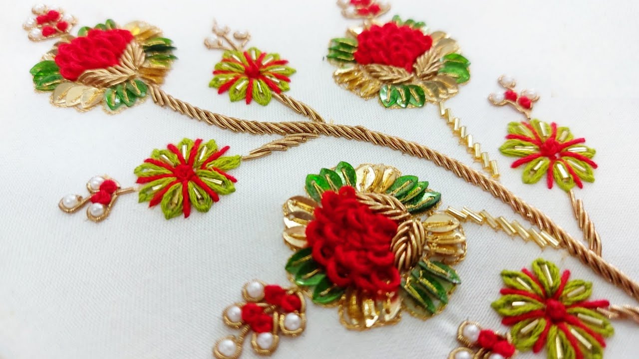 Ring Knot And Dabka Work Embroidery Tutorial For Beginners - YouTube