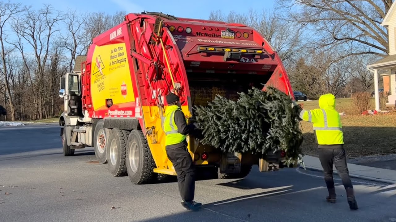 Penn Waste Garbage Truck Collecting Christmas Trees! - YouTube