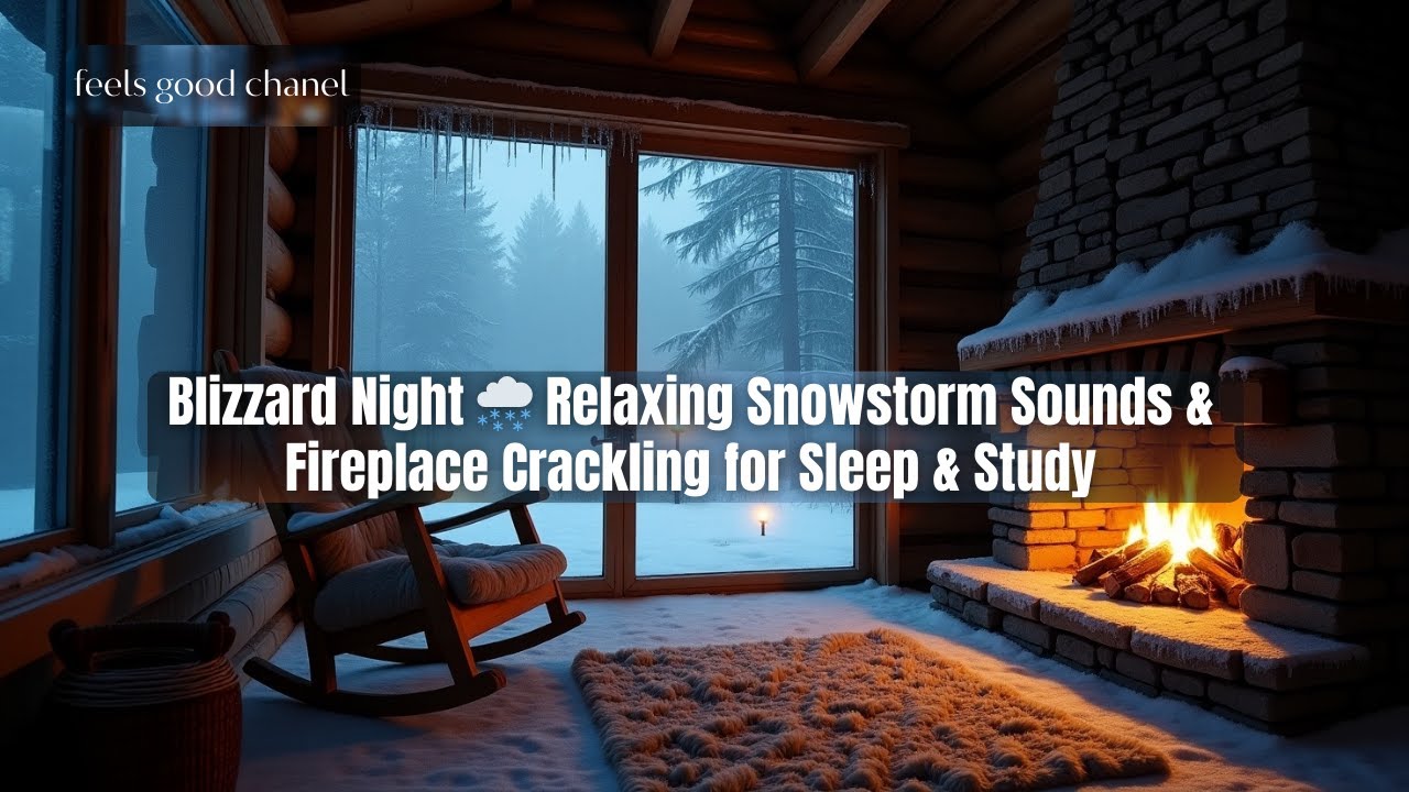 Blizzard Night 🌨️ Relaxing Snowstorm Sounds & Fireplace Crackling for ...