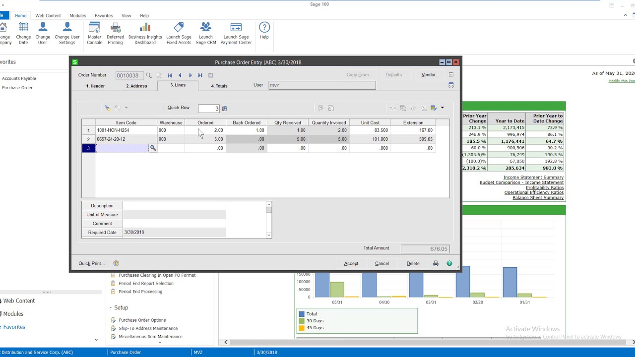 Sage 100 PO Purchase Order Returns - YouTube