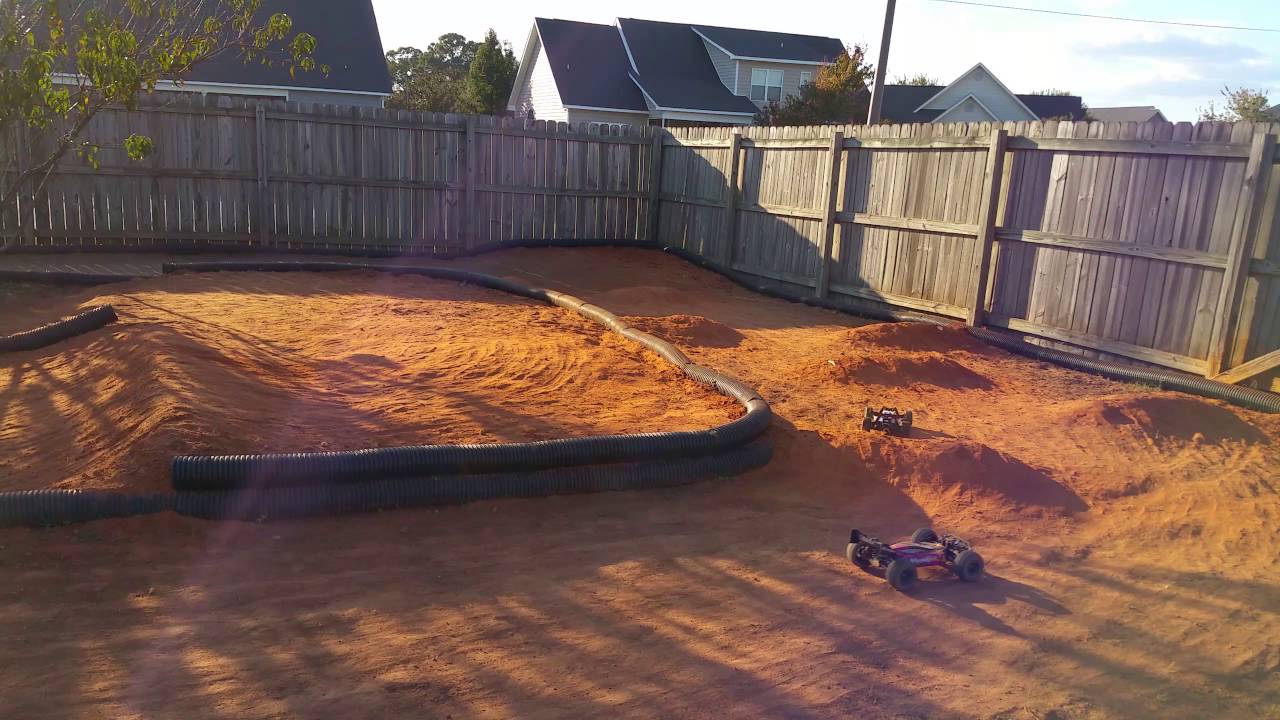 Electric rc racing backyard track front jump - YouTube