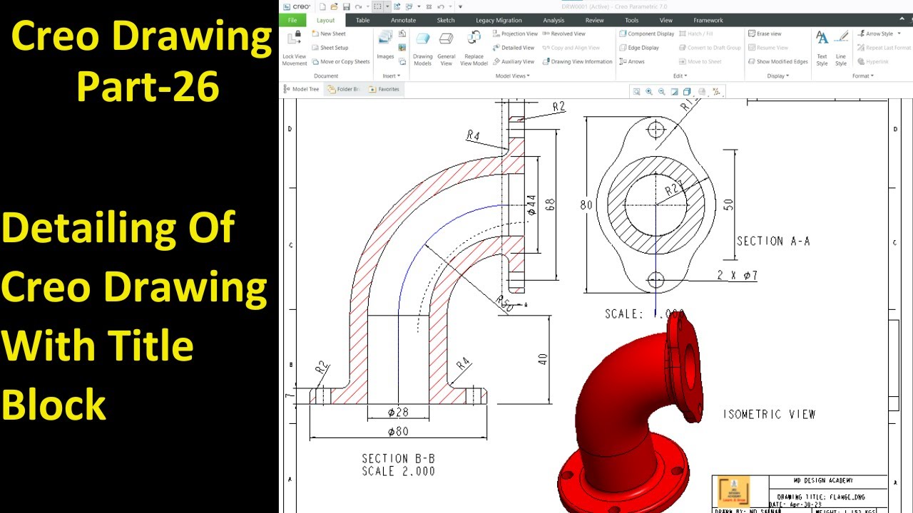 #26 Creo Detailed Drawing- Detailing Of Creo Drawing With Title Block ...