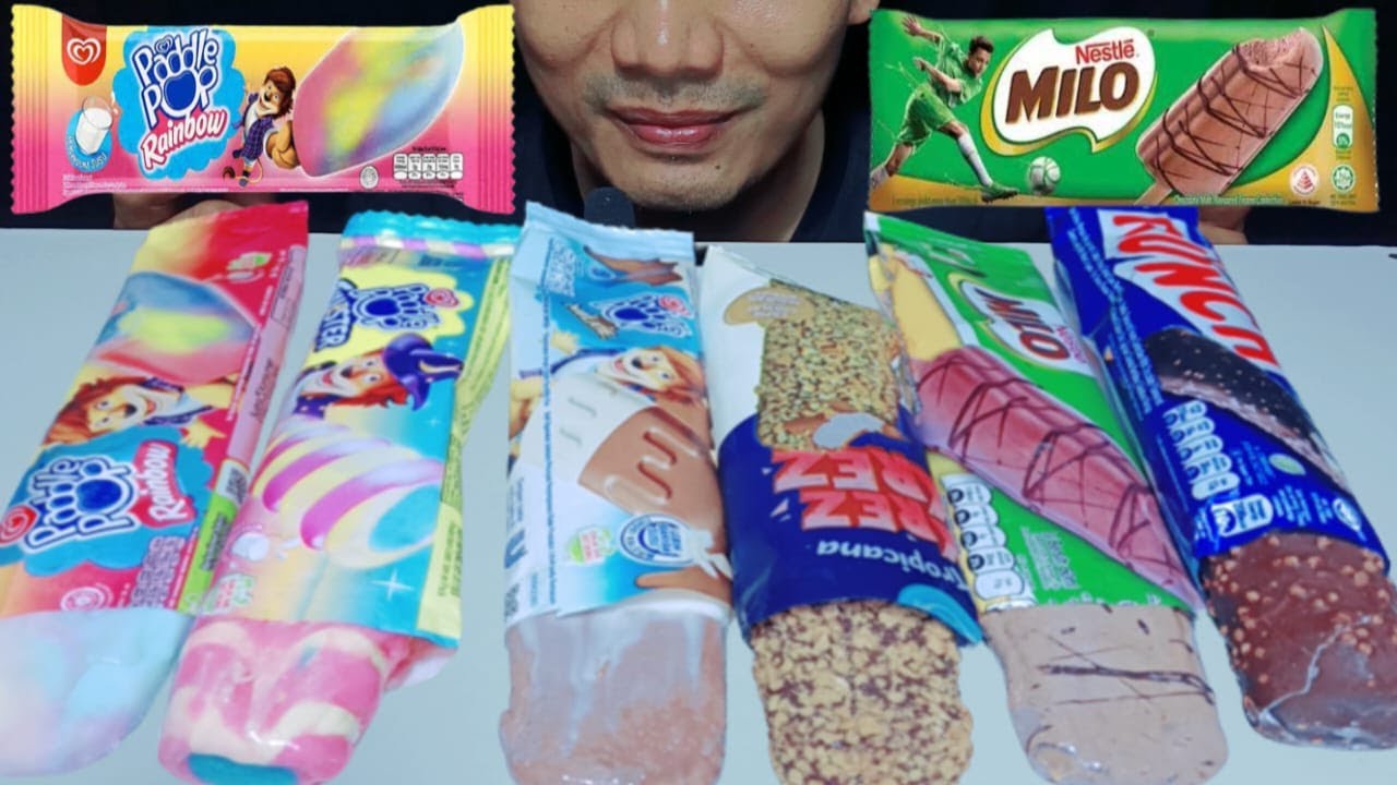 ASMR ICE CREAM PADDLE POP RAINBOW VS MILO || PADDLE POP TWISTER MAGIC ...