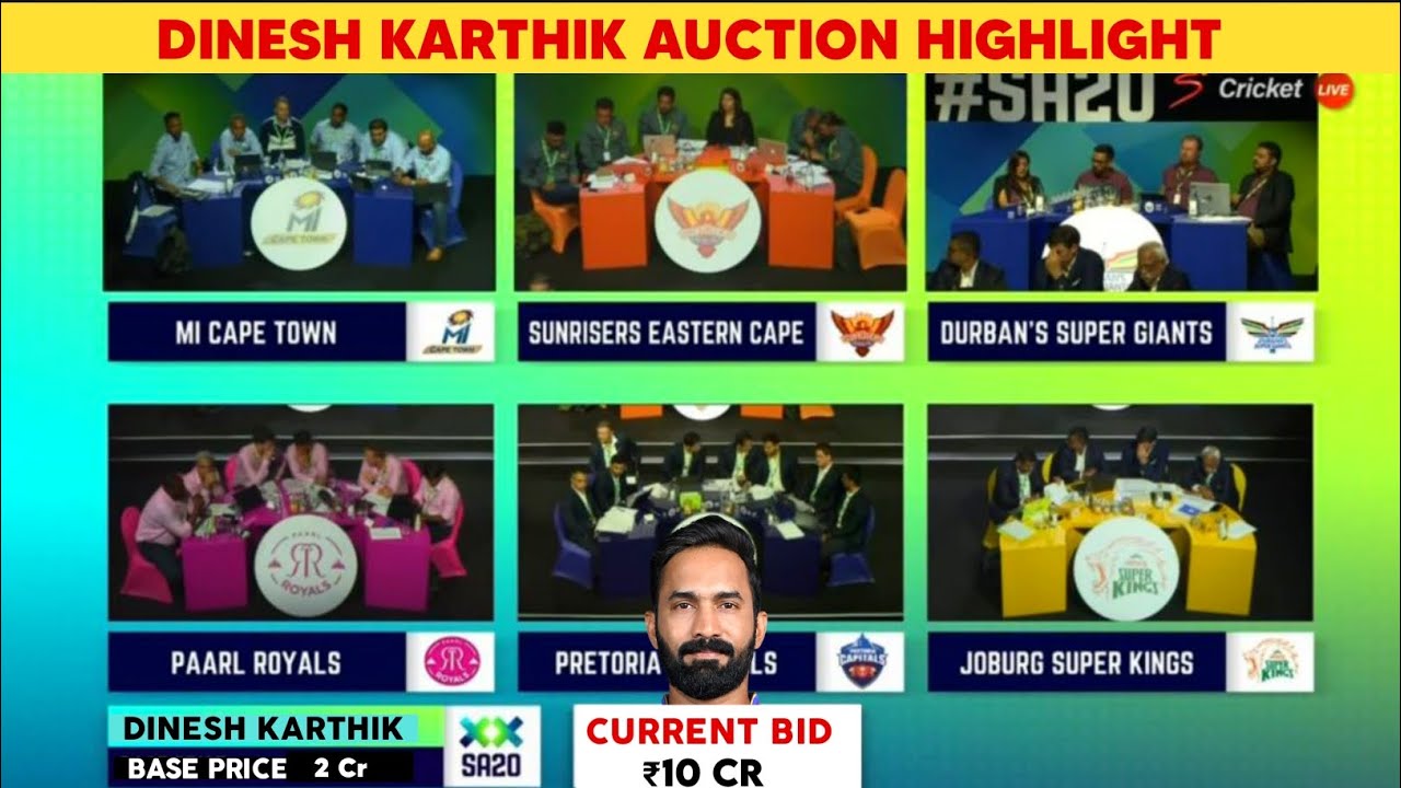 Watch : Highlight of Dinesh Karthik Bid in SA20 Auction | D Karthik ...