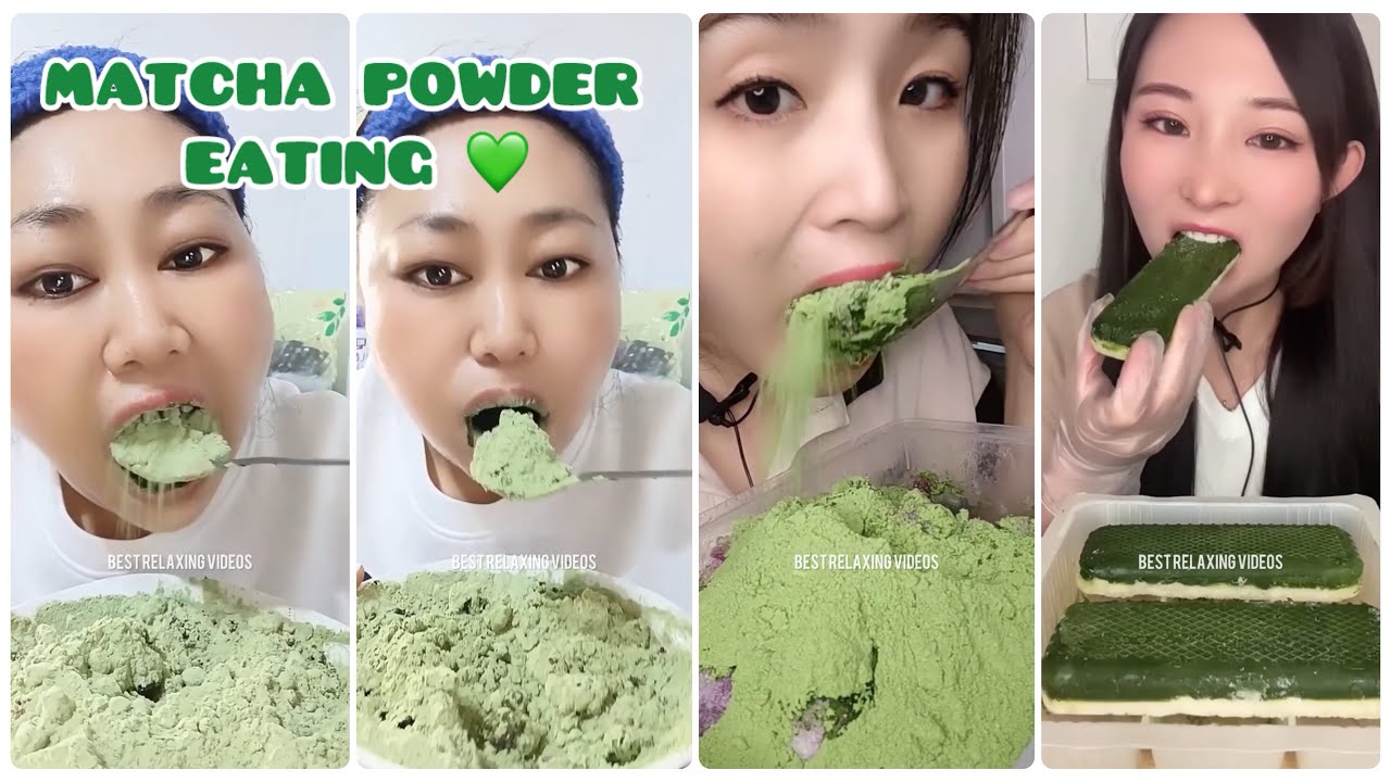 [ASMR] HEAVY MATCHA POWDERED ICE EATING MATCHA ASMR & ماتشا مثلج الأكل ...