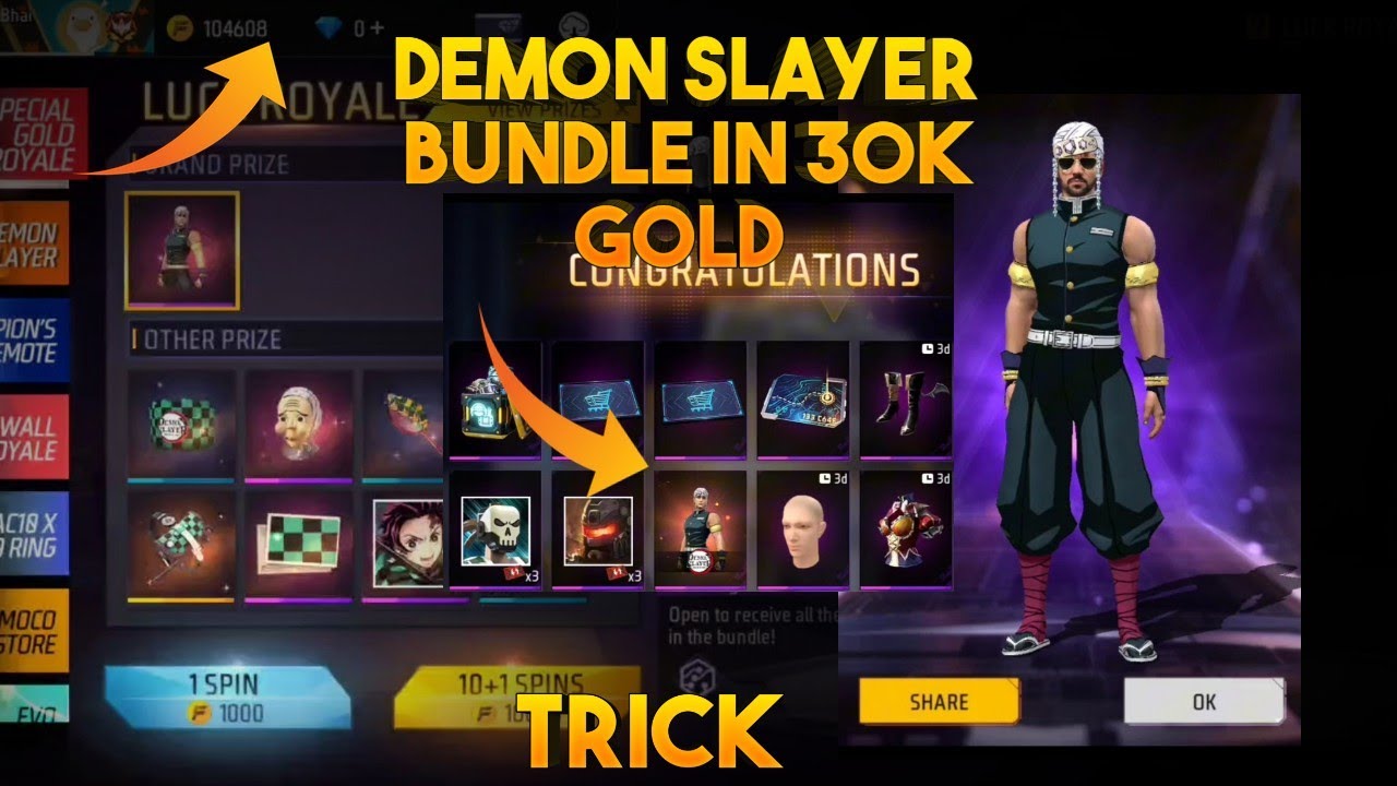demon slayer bundle spin 🤯 || free fire special luck royal demon slayer ...