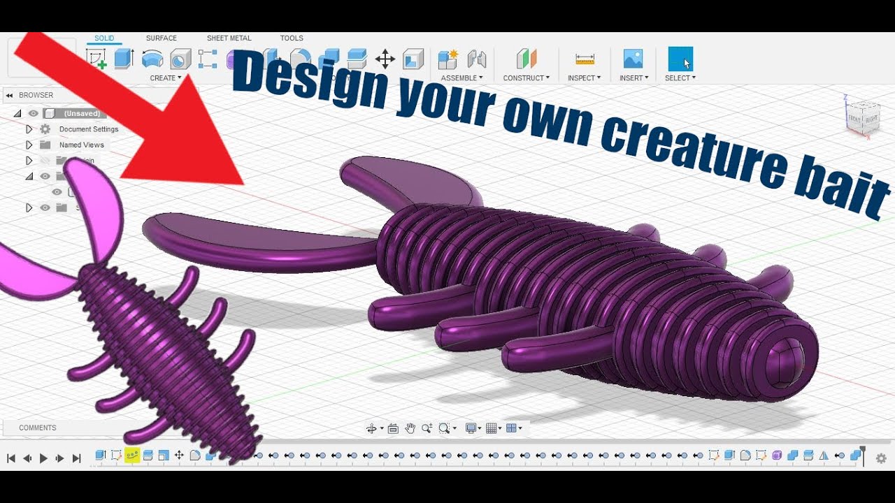 Design your own creature bait fishing lure with Fusion360 - YouTube