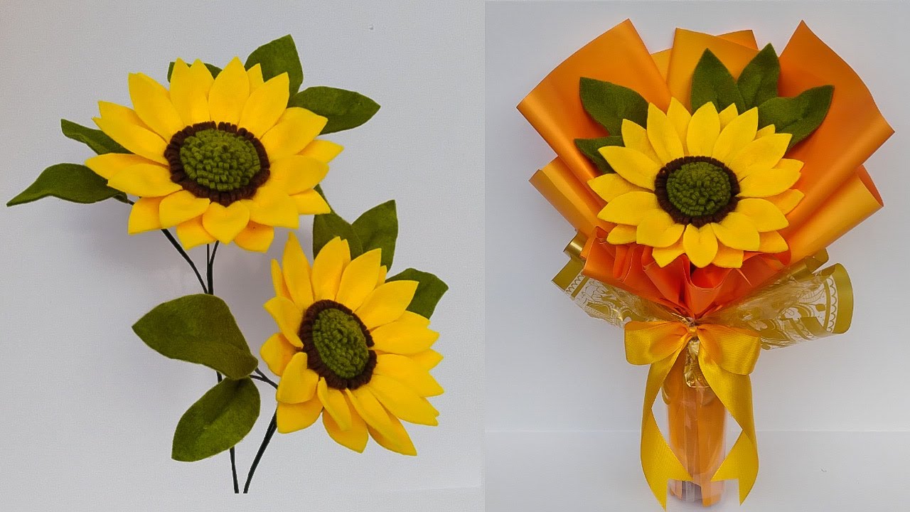 DIY Bunga Matahari Dari Flanel | Wrapping Buket Bunga Single Simple ...
