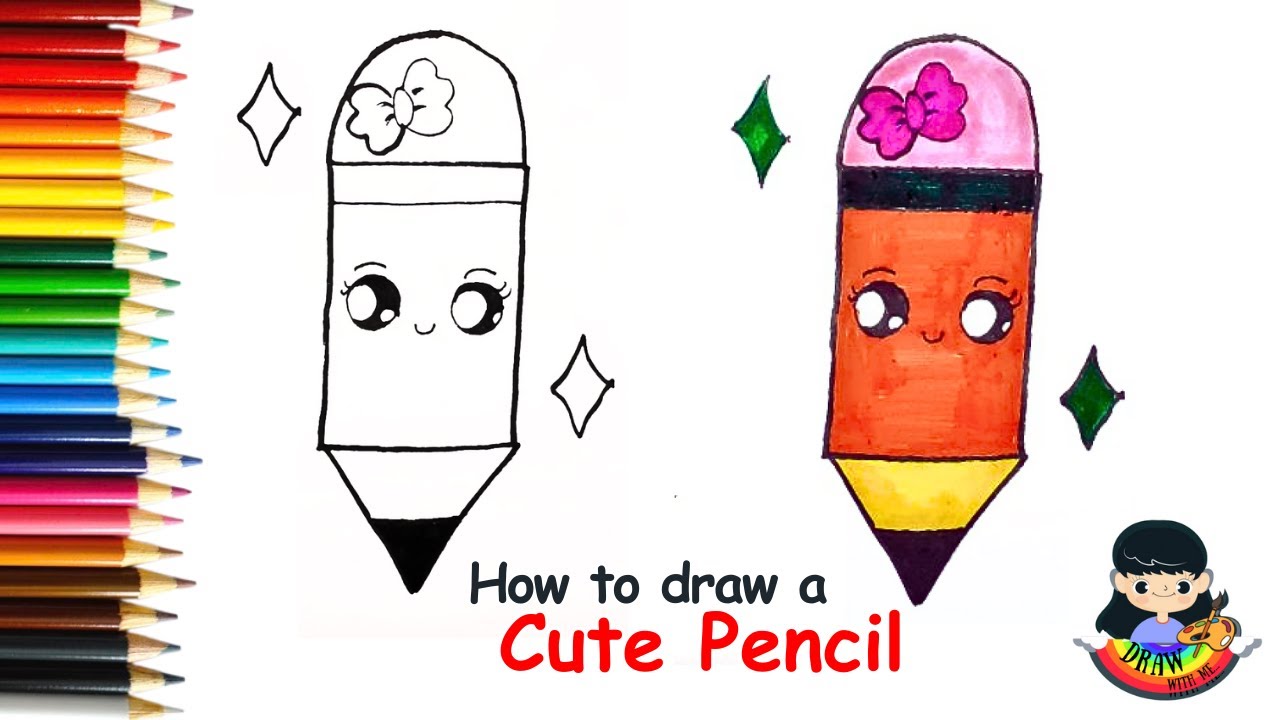 How to draw a cute pencil | Pencil drawing and coloring easy | Step by ...