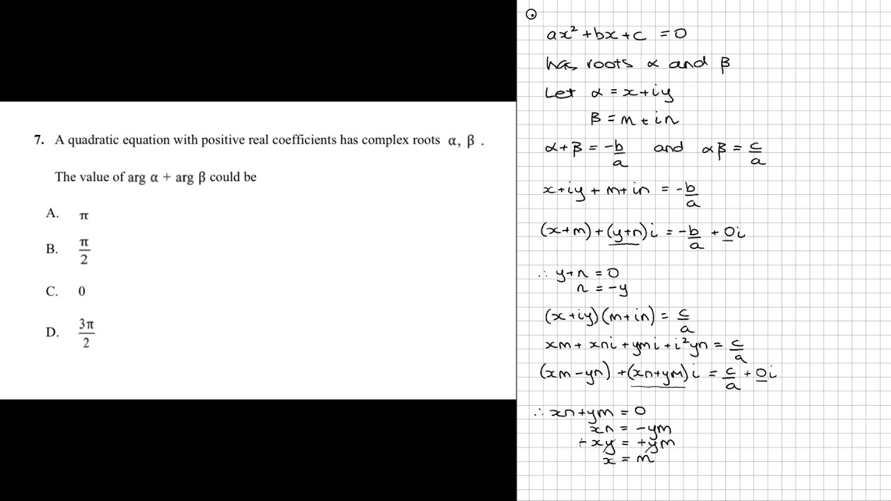 How to find arg(α)+arg(β) for a quadratic equation with real ...