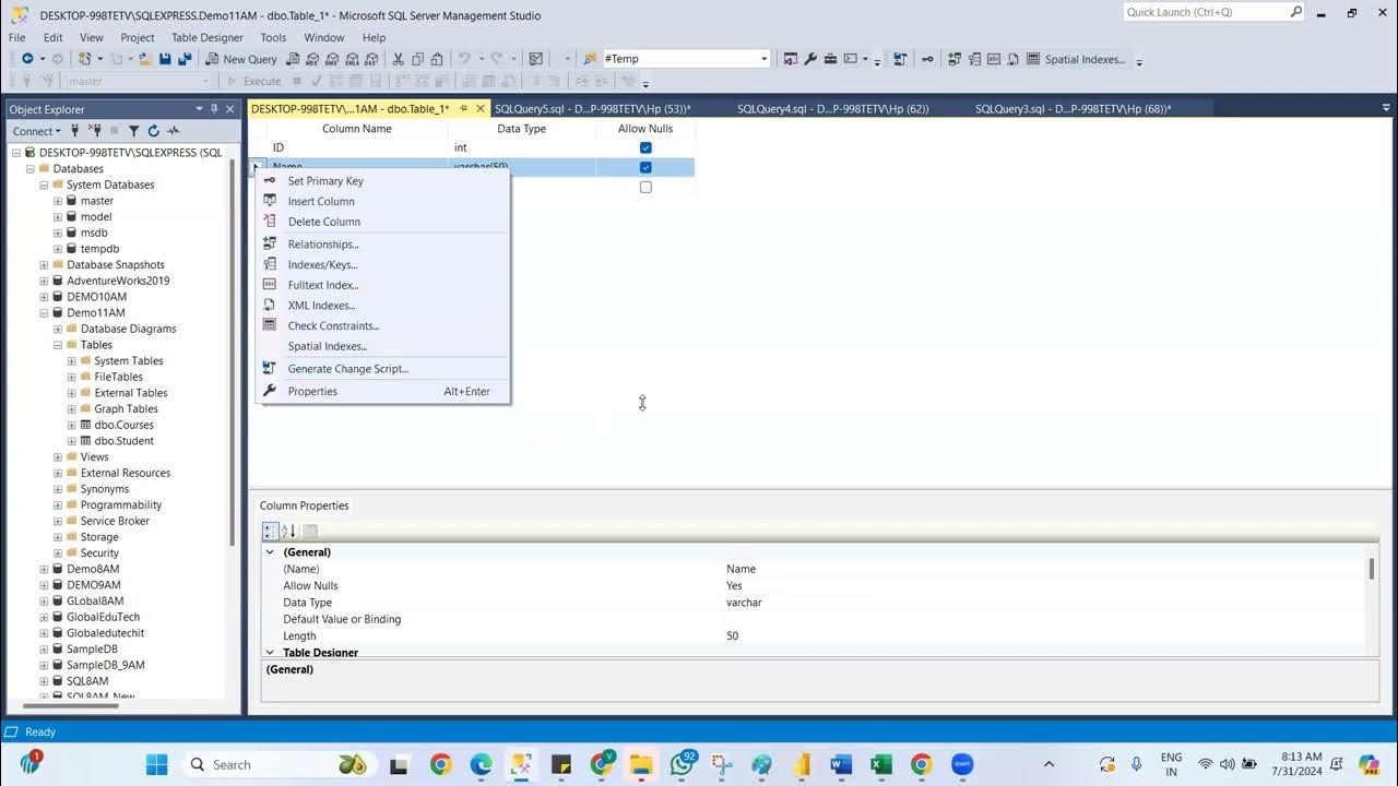 SQL Server Day 1 : SQL Table Creation - YouTube
