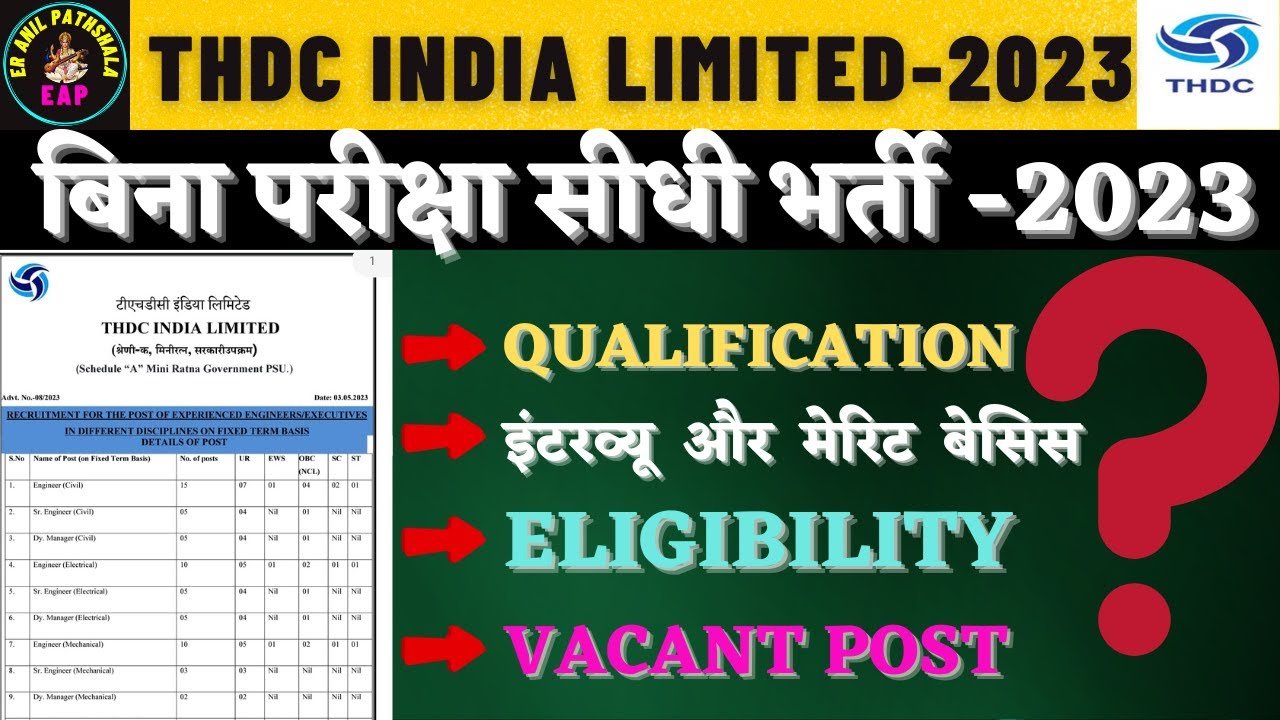 THDC Recruitment 2023 | THDC Vacancy Out Now | THDC India Limited ...