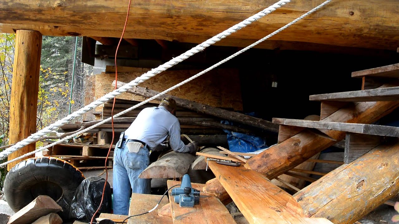 Building a Log Staircase with Two Stringers 11 5 15 - YouTube