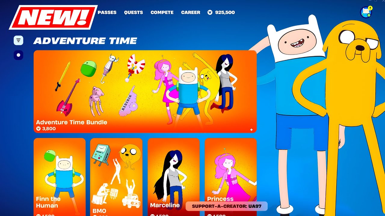 NEW Adventure Time SKINS & EMOTES BUNDLE Item Shop Fortnite (Finn, Jake ...