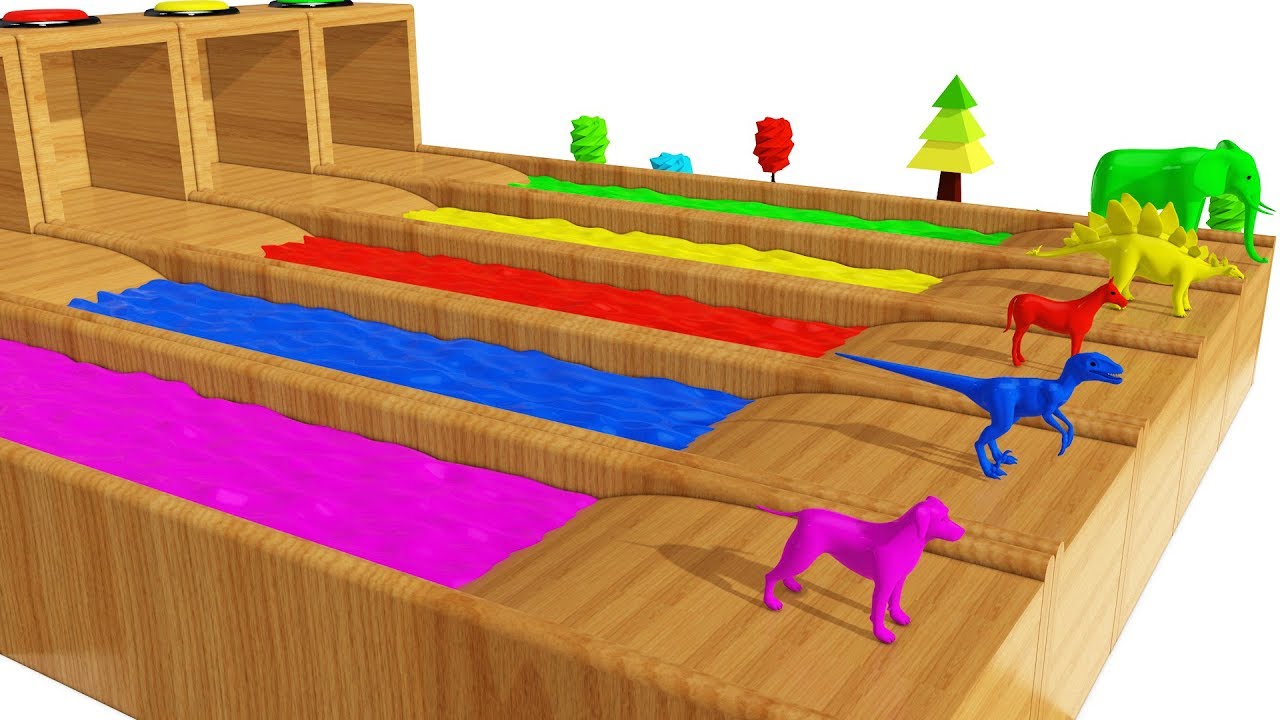 Color Changing Animals with Colorful Water Slide for Kids - YouTube