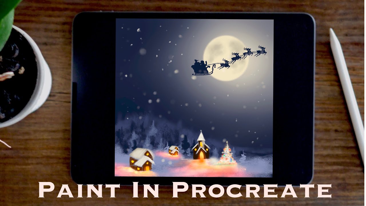 How to Draw Christmas Night in Procreate Tutorial | Paint with Basic ...