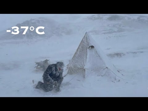 Trapped in an Arctic Blizzard at -37°C | Hot Tent Survival Alone