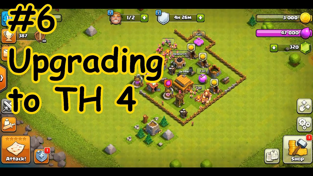 Clash of clans (coc) gameplay #6 | Upgrading to TH 4 | coc attack # ...
