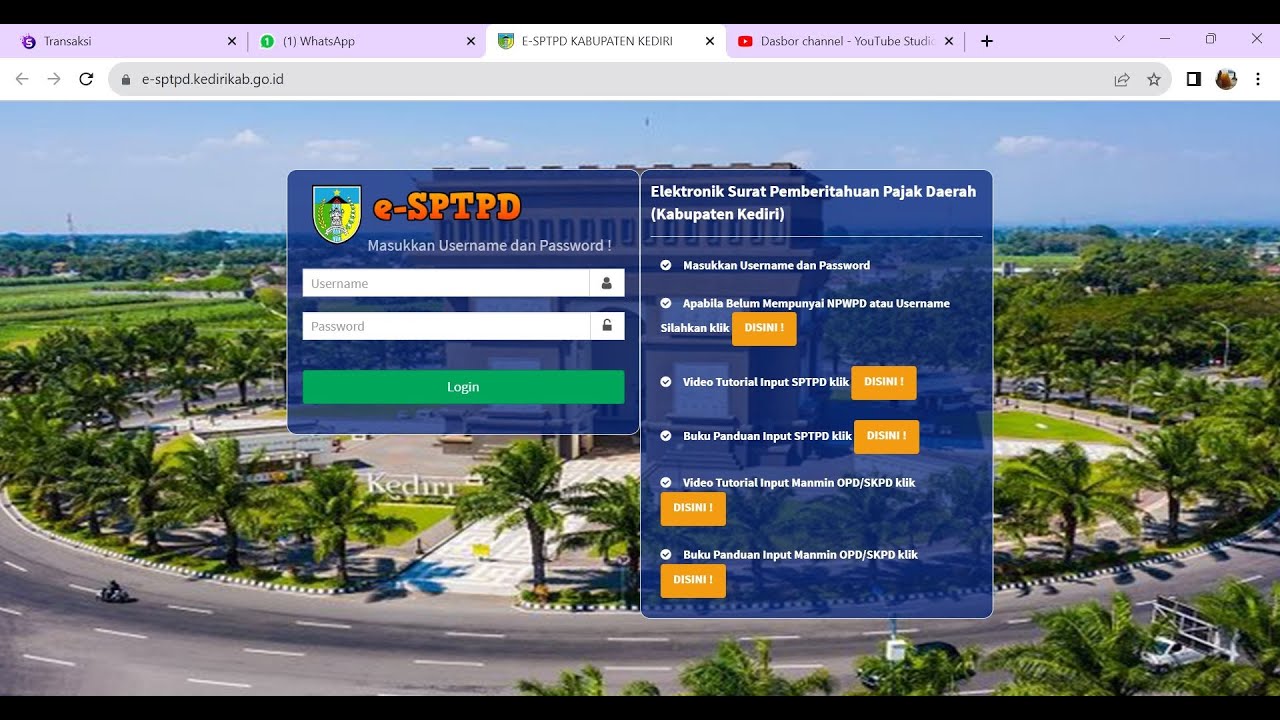CARA PELAPORAN PAJAK DAERAH DENGAN E SPTPD KABUPATEN KEDIRI - YouTube