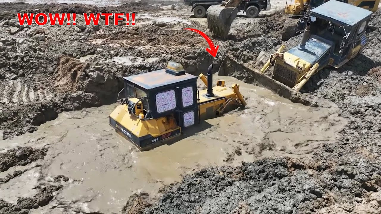 EPIC MOMENT!! 😱 Deep Water Trouble!! Bulldozer Falls & Rescued During ...