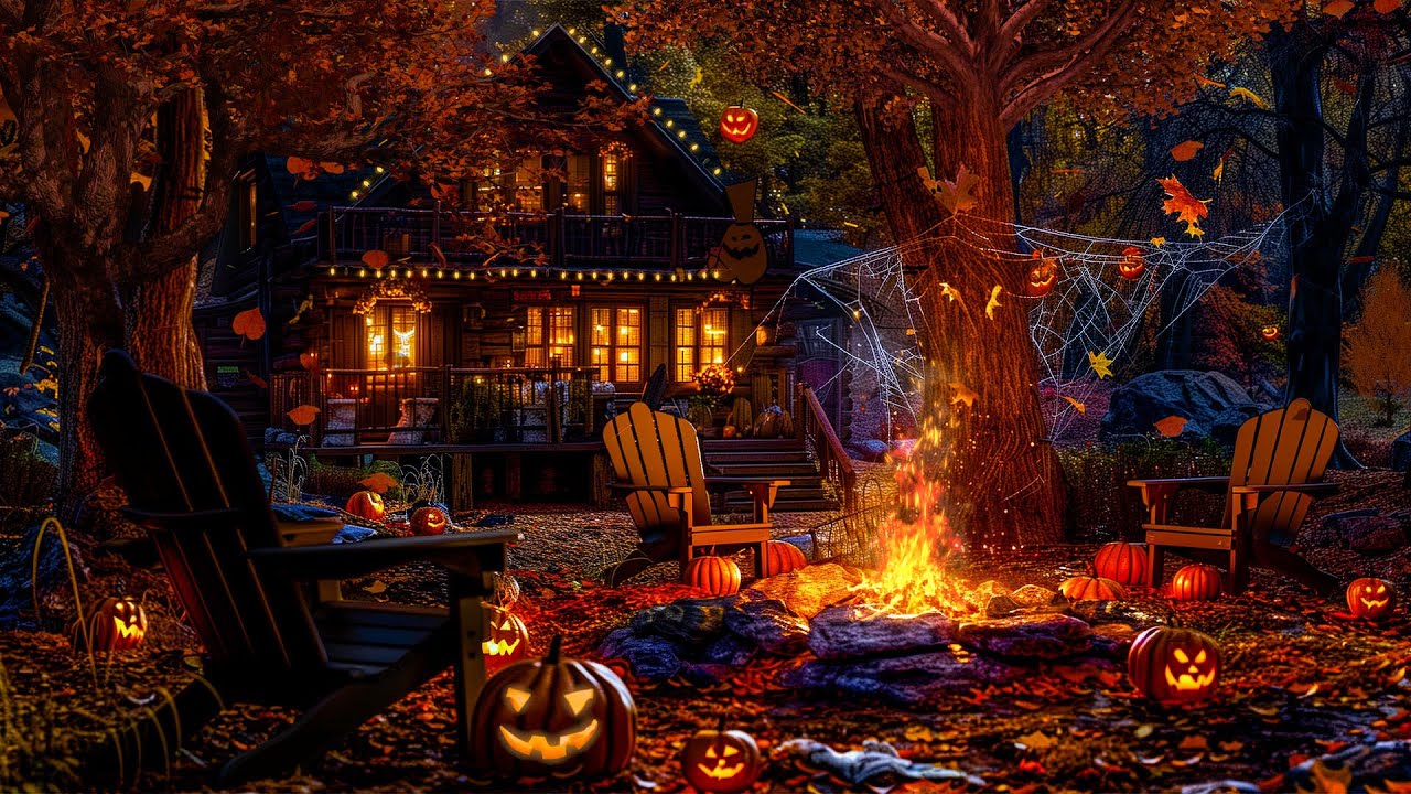 Cozy Autumn Haunted House Halloween Ambience with Relaxing Campfire ...