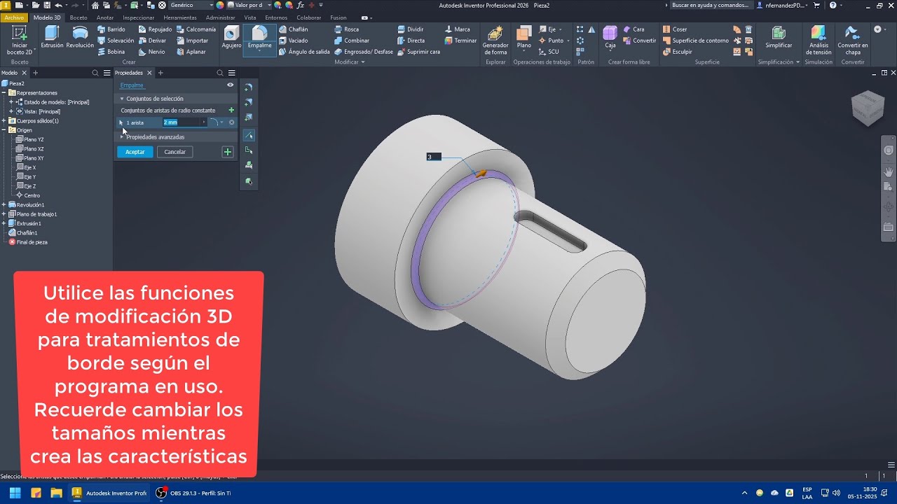 Inventor: Modelado en base cilíndrica (2025-2) - YouTube