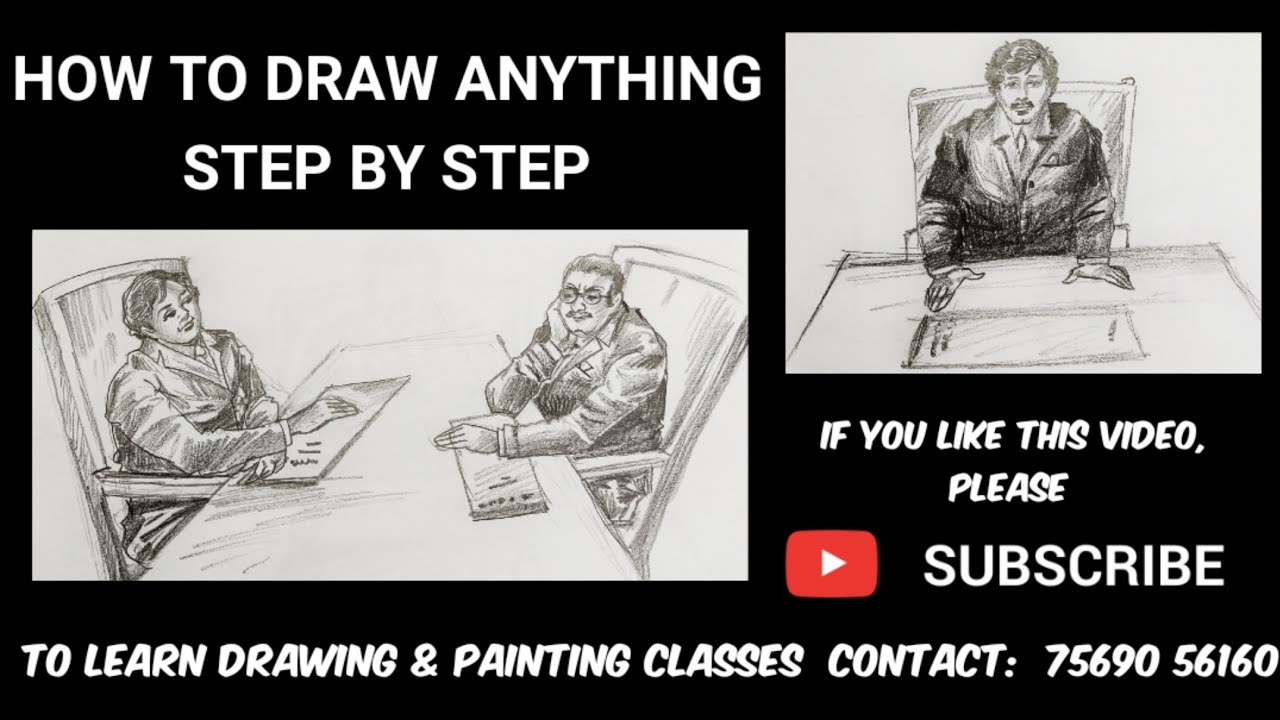 how to draw anything step by step # officer is sitting in his office ...