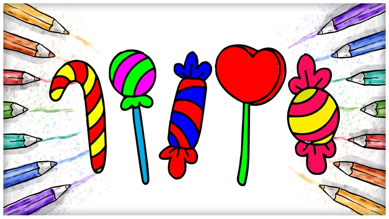 How to Draw and Paint Candies and Lollipops - YouTube