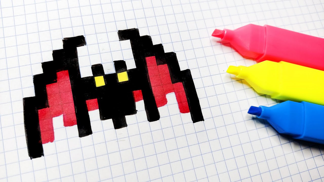 Halloween Pixel Art - How to draw a vampire bat #pixelart - YouTube