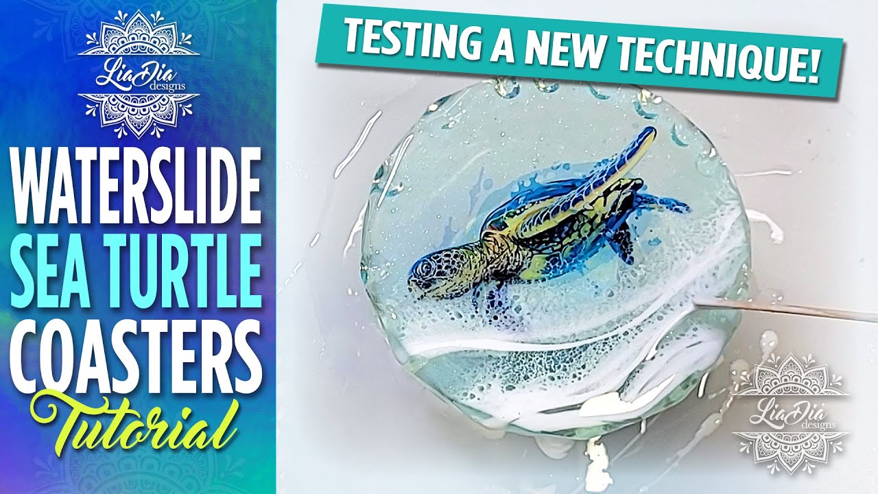 Using Waterslide Paper to DIY Create Sea Turtle Coasters with Ocean Waves Tutorial - YouTube