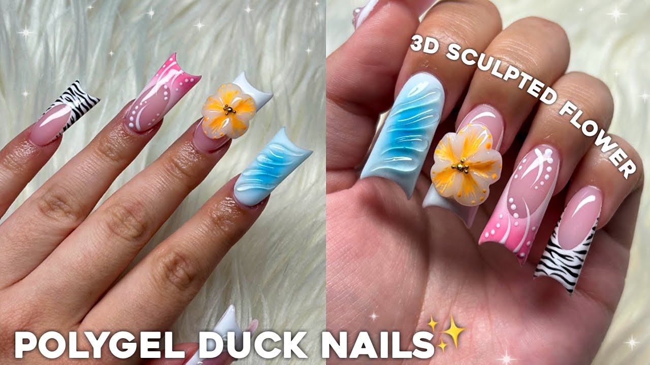 POLYGEL DUCK NAILS 3D SCULPTED FLOWER NAIL ART & SUMMER NAIL DESIGN ...