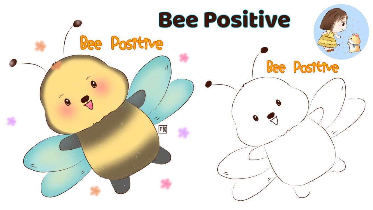 How to Draw A Cute Bee Positive Easy - Cara Menggambar Lebah lucu yang ...