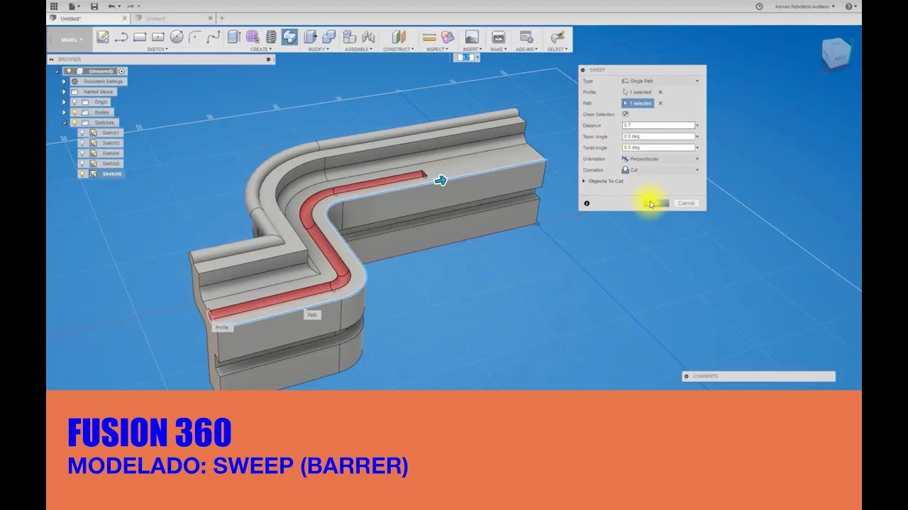 FUSION 360 #13: SWEEP (BARRER) - YouTube