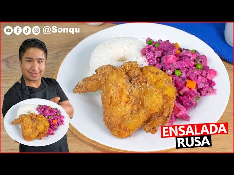 Como hacer ENSALADA RUSA con POLLO BROASTER | FÁCIL Y DELICIOSA | Sonqu