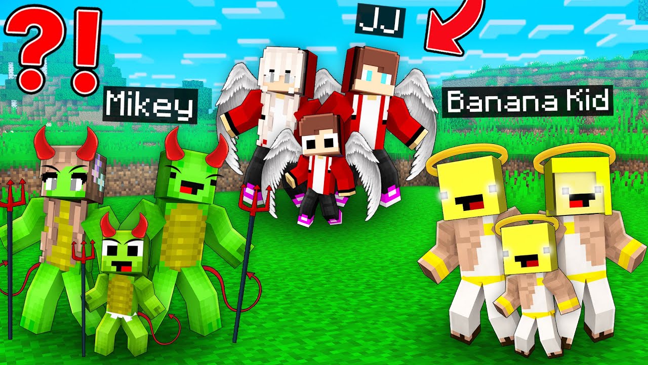 ANGEL JJ Family vs DEMON Mikey Family vs GOD Banana Kid Family in ...