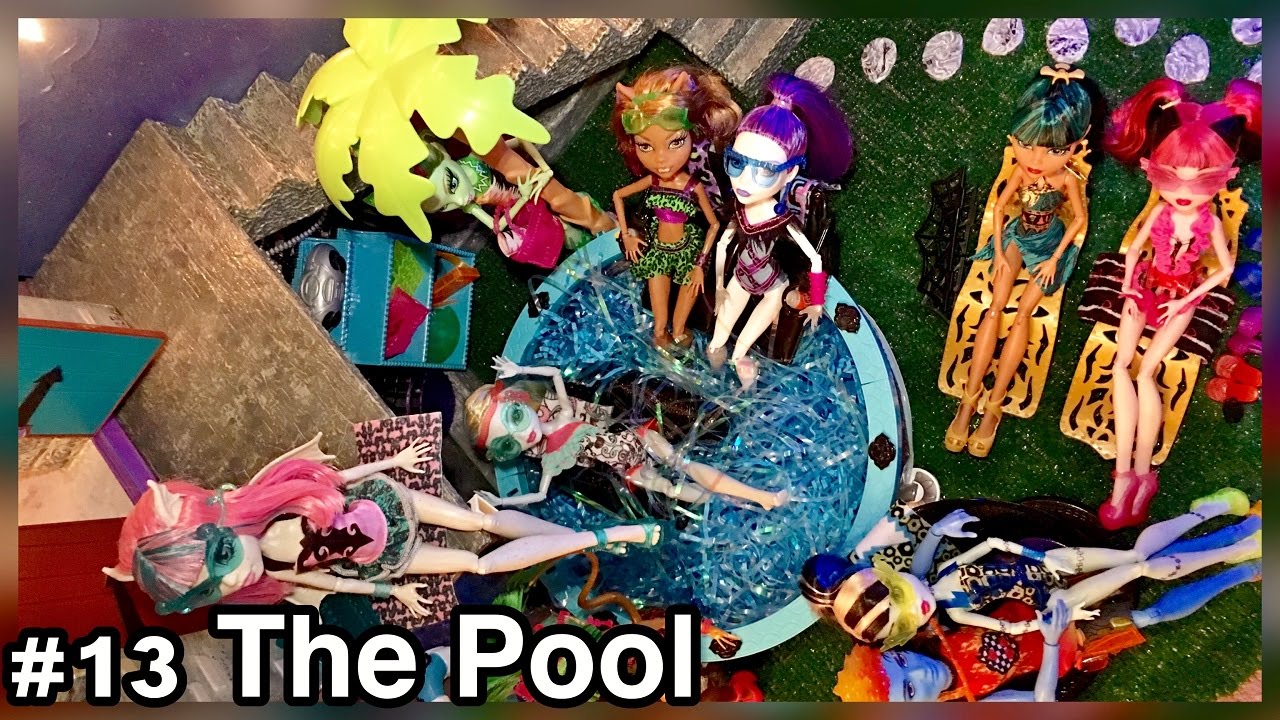 UPDATE! SWIMMING POOL Monster High Doll House Room Tour #13/50+ Justice ...