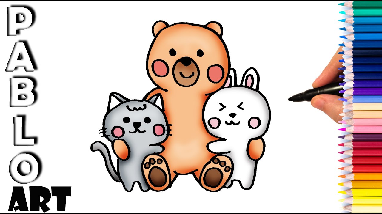 How to draw Rabbit and Bear and Cat cartoon | Learn to Draw step by ...