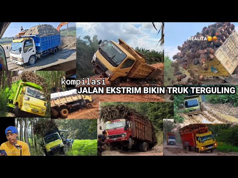 🔴KOMPILASI JALAN EKSTRIM BIKIN TRUK TERGULING ( truk muatan overload oleng )