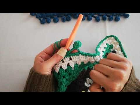 ponpon, fıstıklı kenar oyası yapımı/ battaniye kenar oyası