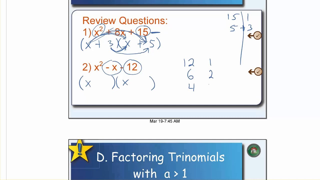 Math 20-1 Factoring review 3 (Trinomials) - YouTube