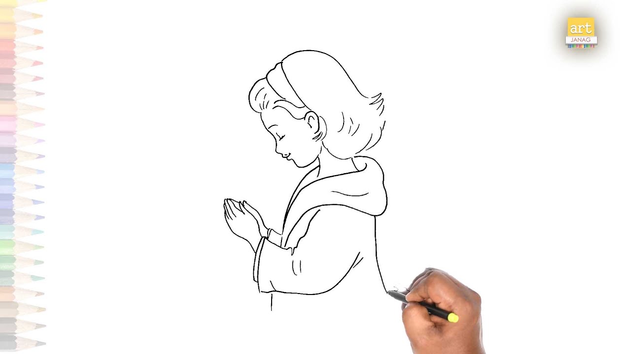 Praying girl drawing | Easy drawing tutorials | How to draw A Girl step ...