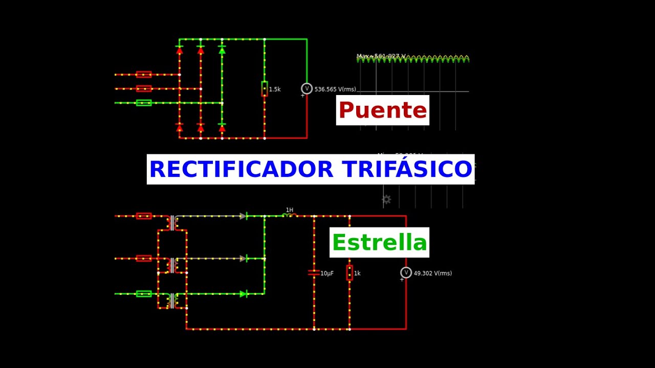 Rectificadores trifásicos con puente de diodos y con estrella - YouTube