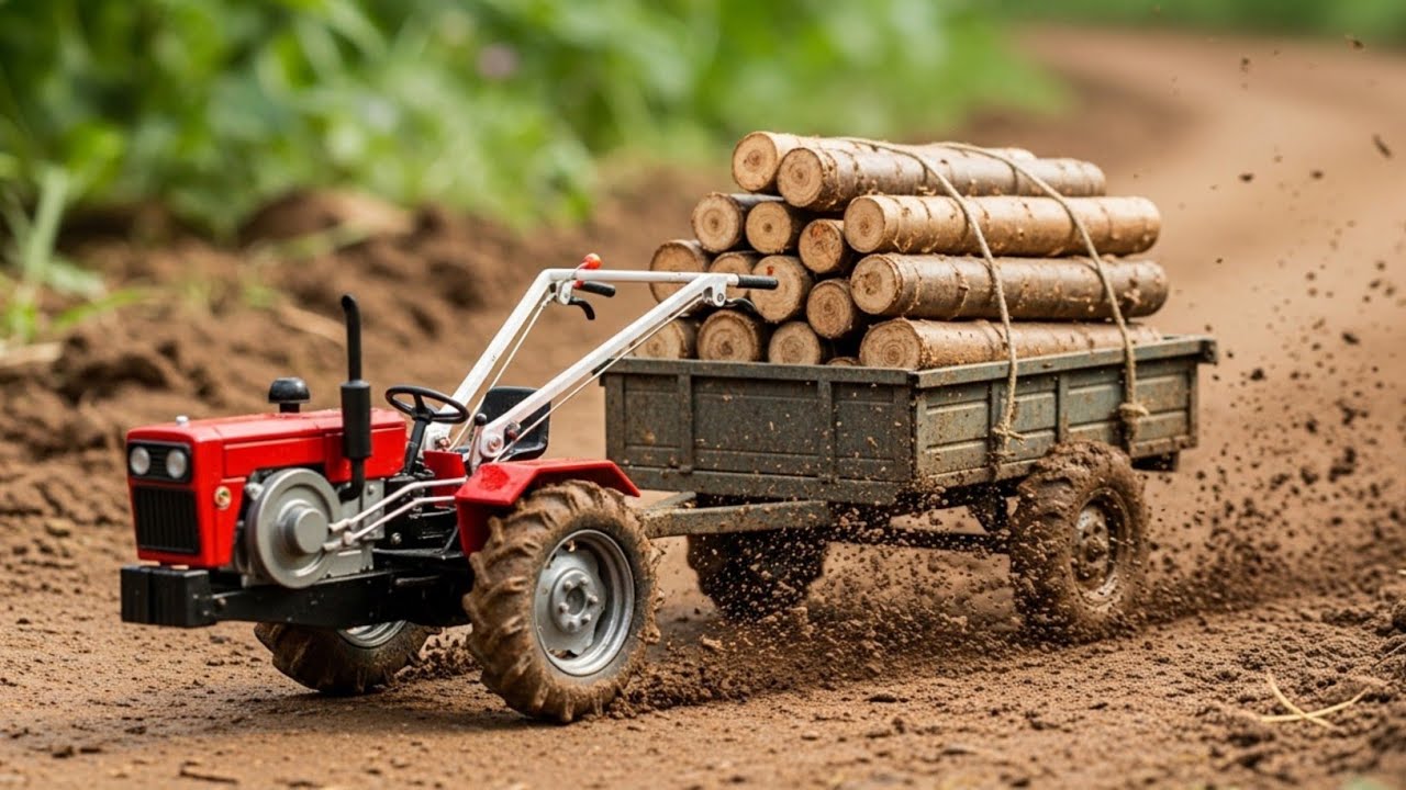 Powerful RC DIY Tractor Transporting Heavy Cassava Wood | Mini Tractor ...