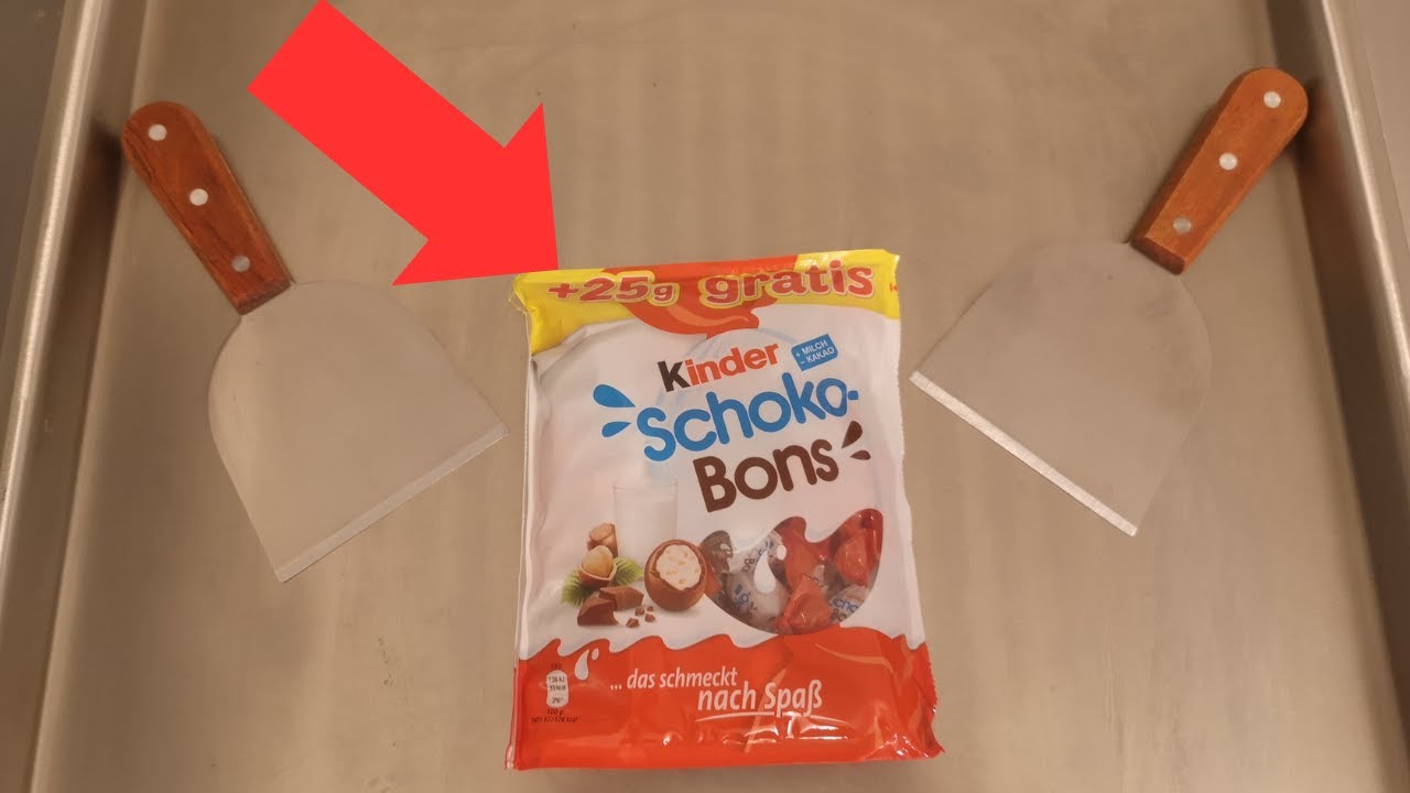 ASMR - Kinder Schoko Bons - Freaky Ice Cream Rolls -30°C , delicious ...