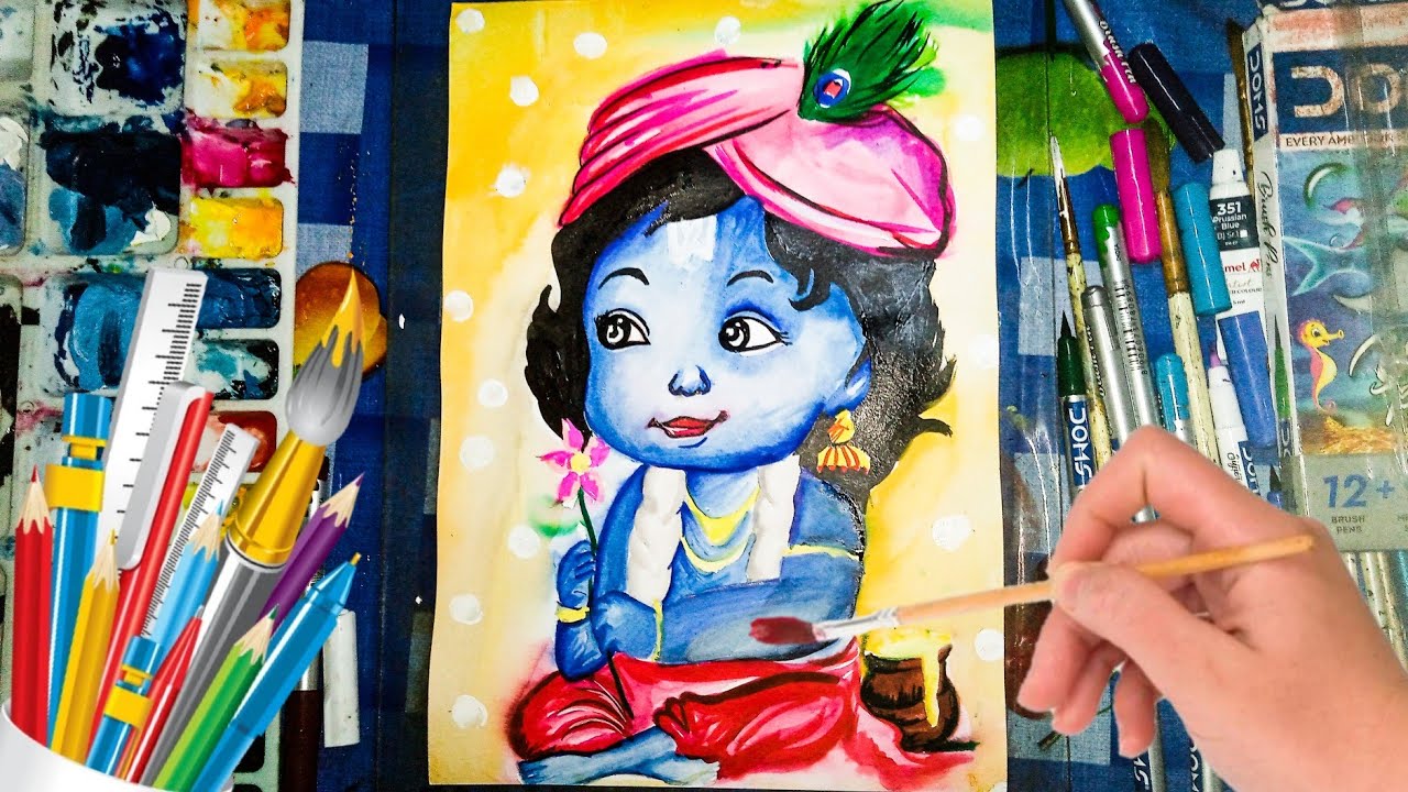 How to draw little krishan | Little krishan drawing for colour | Little ...