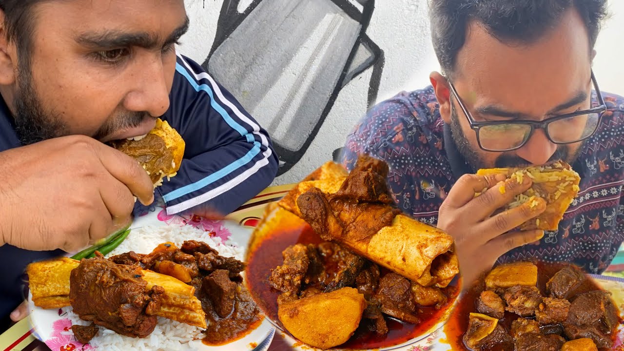 Eating Lunch(Rice & Spicy Meat Curry, Big Nalli) With Friends at ...