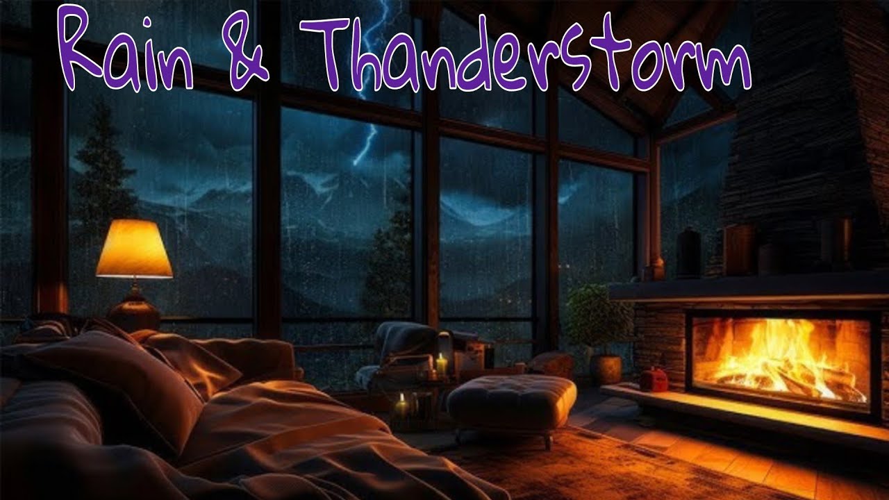 Rainy Night on a Mountain Retreat with Crackling & Thunderstorm. Rain ...