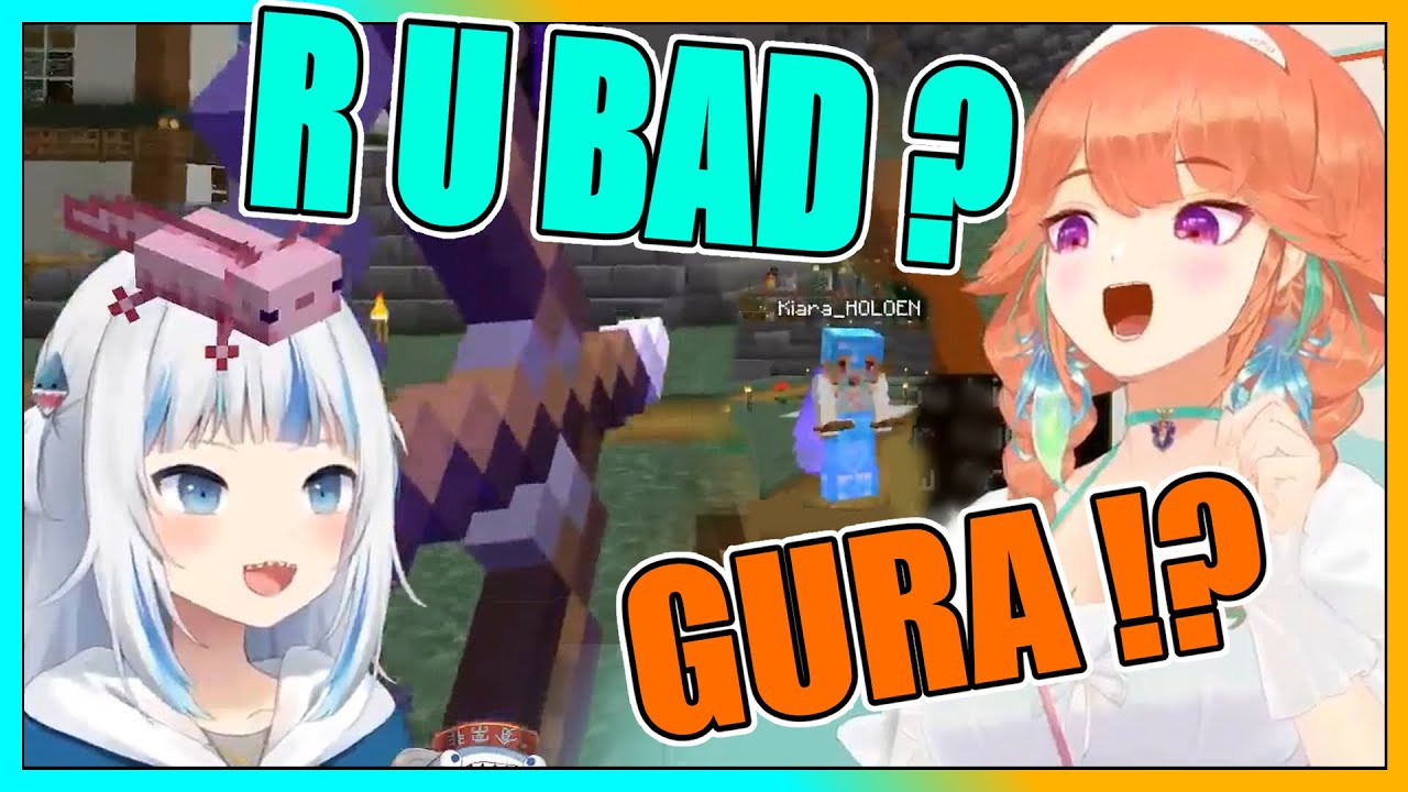Gura trolls Kiara in minecraft - Epic battle - both POVs - YouTube