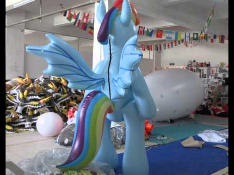 Smile face lovely double PVC layer inflatable rainbow dash pony costume ...